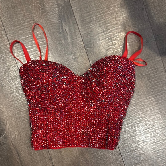 Windsor | Tops | Windsor Red Rhinestone Bustier Corset Crop Top | Poshmark